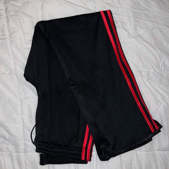 adidas | Pants | Adidas Tricot Red Stripe Track Pants Black S | Poshmark